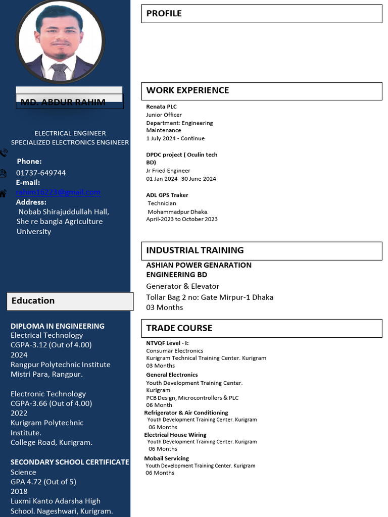 Resume OF MD - ABDUR RAHIM New 3333 | PDF | Engineering