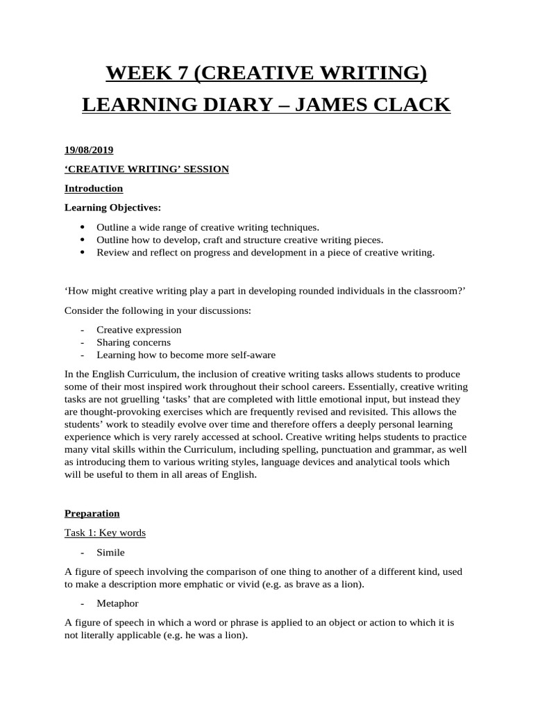 WEEK 7 (CREATIVE WRITING) Learning Diary - James Clack ...