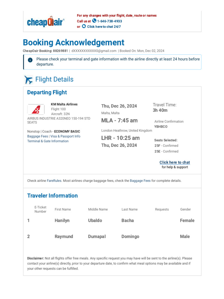 CheapOair Flight Booking Confirmation | PDF | Airlines | Transport ...