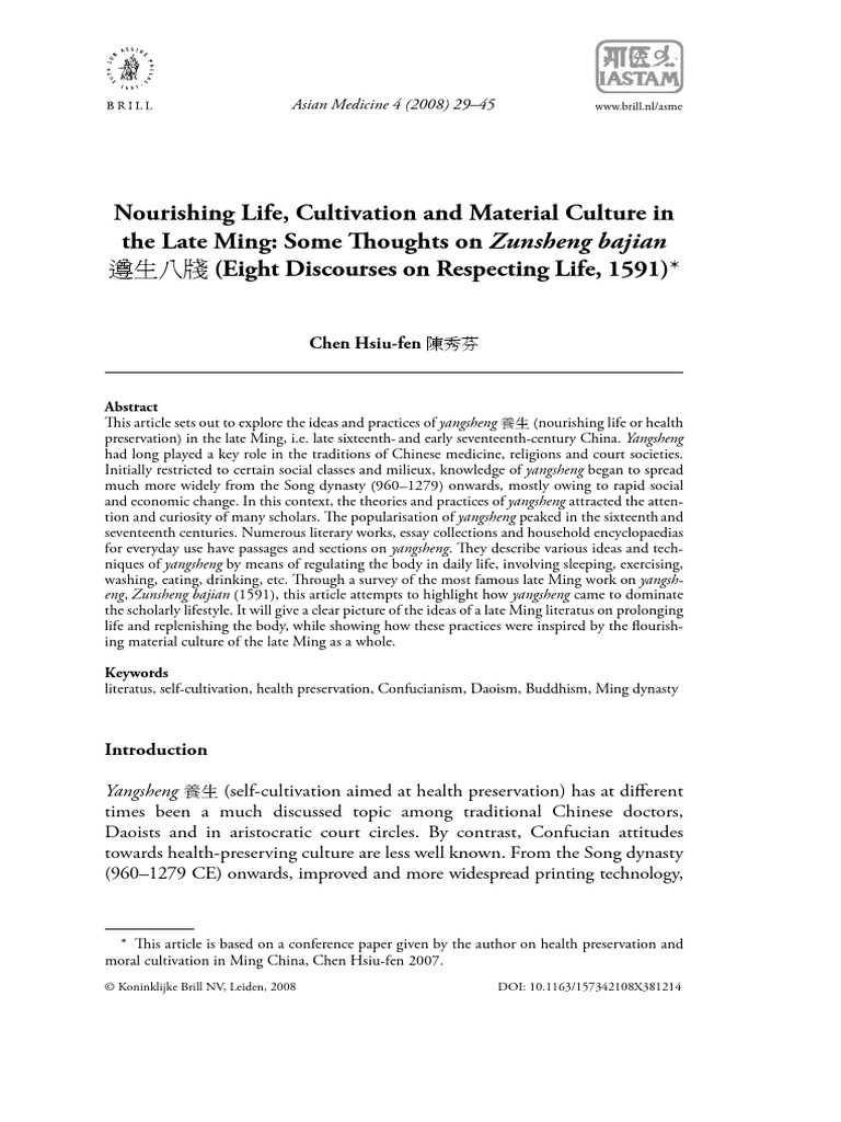Nourishing Life, Cultivation and Material Culture in The Late Ming Some ...