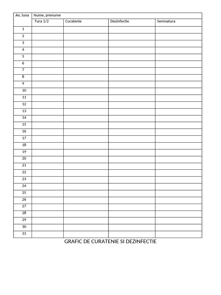 Grafic de Curatenie Si Dezinfectie | PDF