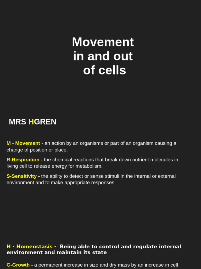 Cell Movement & Homeostasis Guide | PDF | Osmosis | Homeostasis