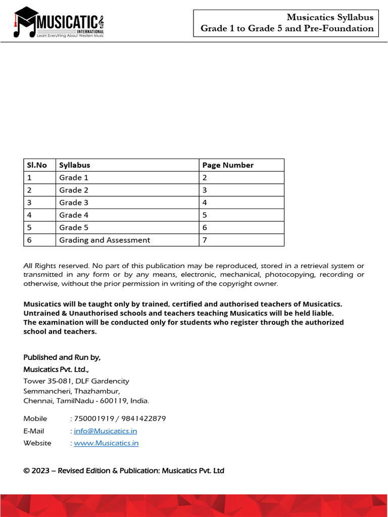 Musicatics Syllabus Grade 1 To Grade 5 and Pre-Foundation | PDF ...