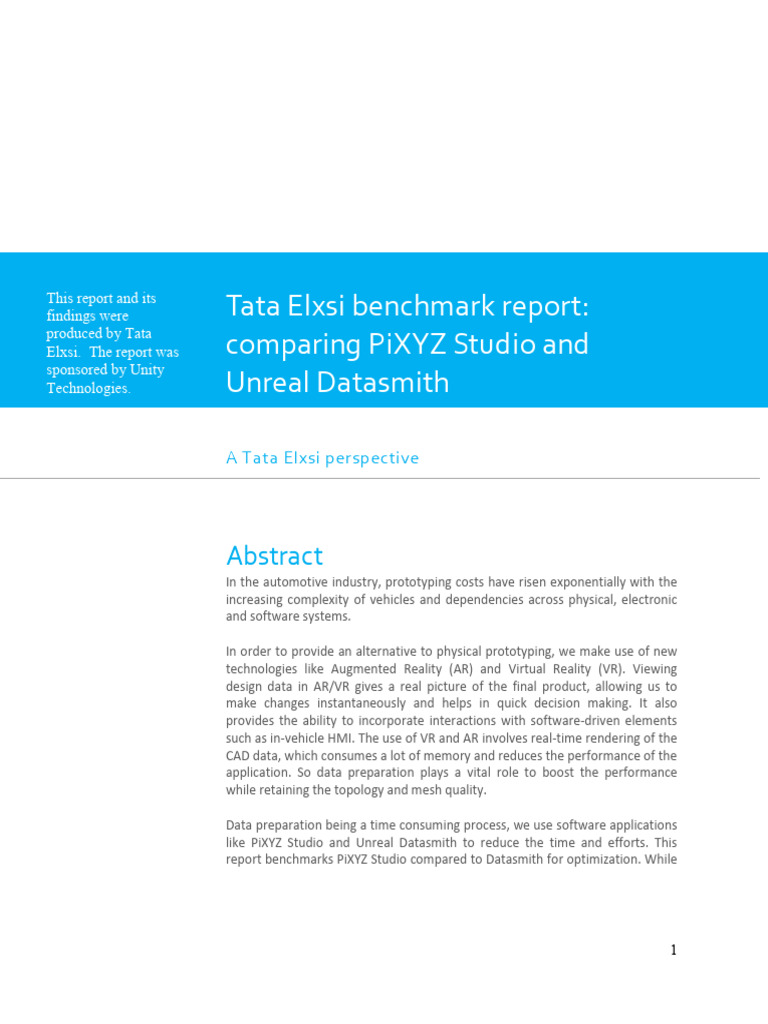 PiXYZ vs. Unreal Datasmith: Benchmark Report | PDF | Augmented Reality ...