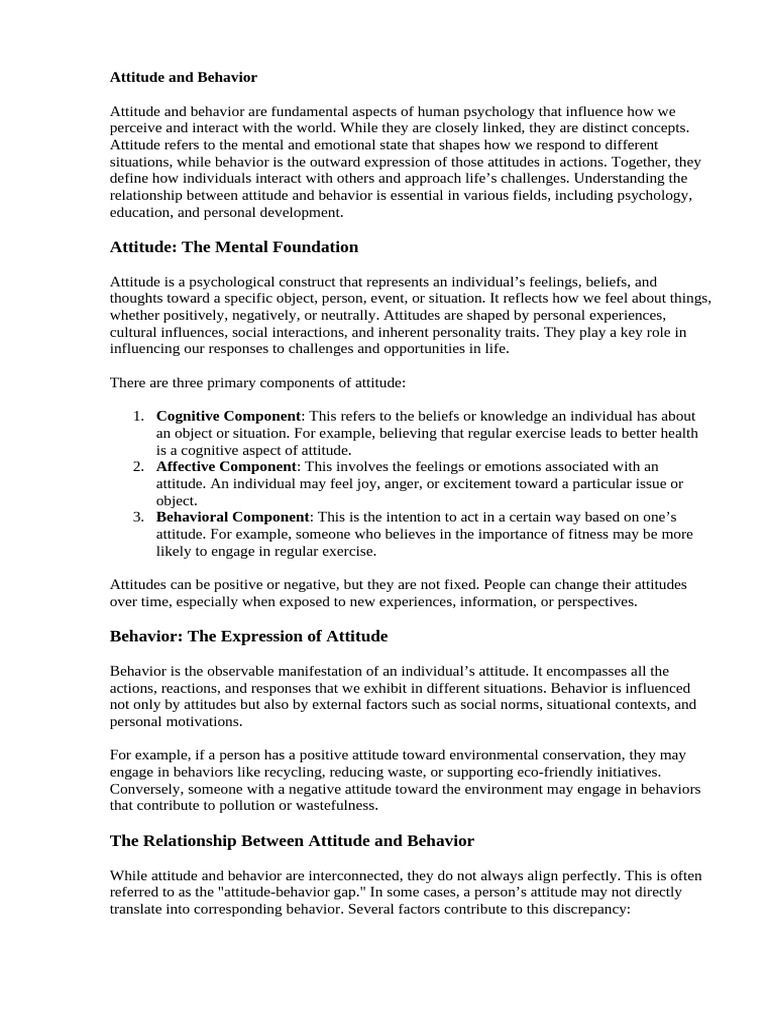 Understanding Attitude and Behavior | PDF | Attitude (Psychology) | Emotions