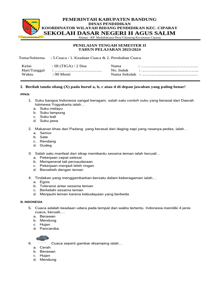 Soal PTS Tema 5 (Sub Tema 1&2) | PDF