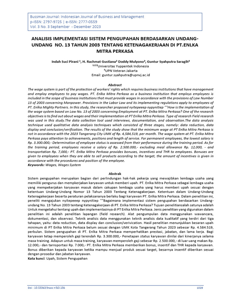 Analisis Sistem Pengupahan di PT Enlka | PDF