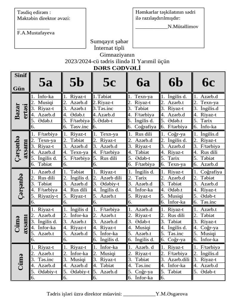 Cedvel Yuxari 2023-2024 | PDF