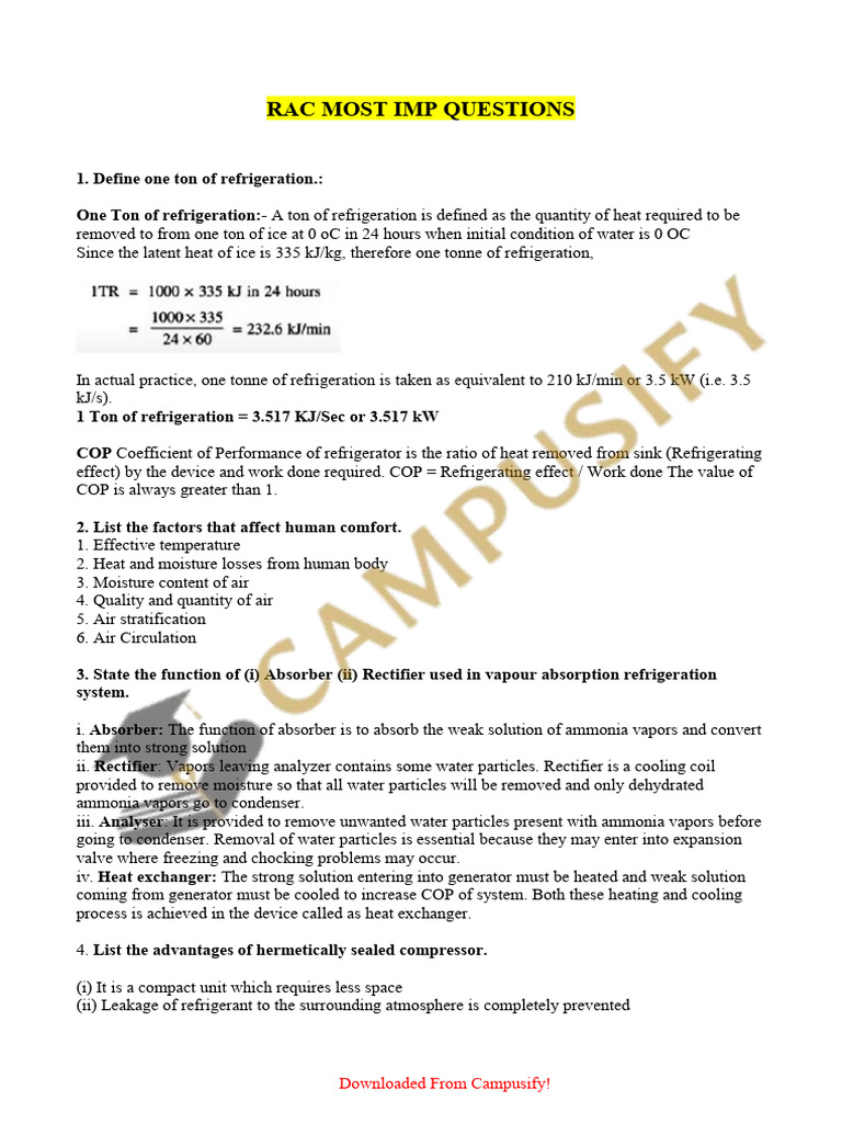Rac Most Imp With Ans | PDF | Atmosphere Of Earth | Refrigeration