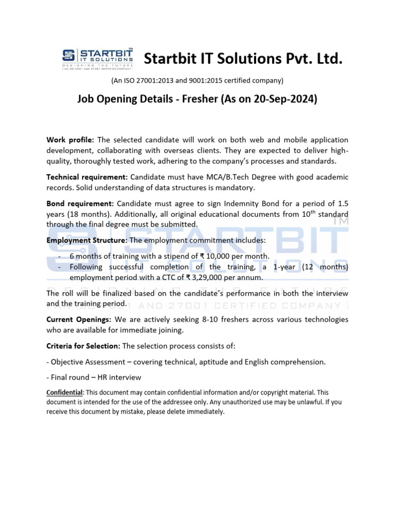 Job_Description_Fresher Sep2024 | PDF