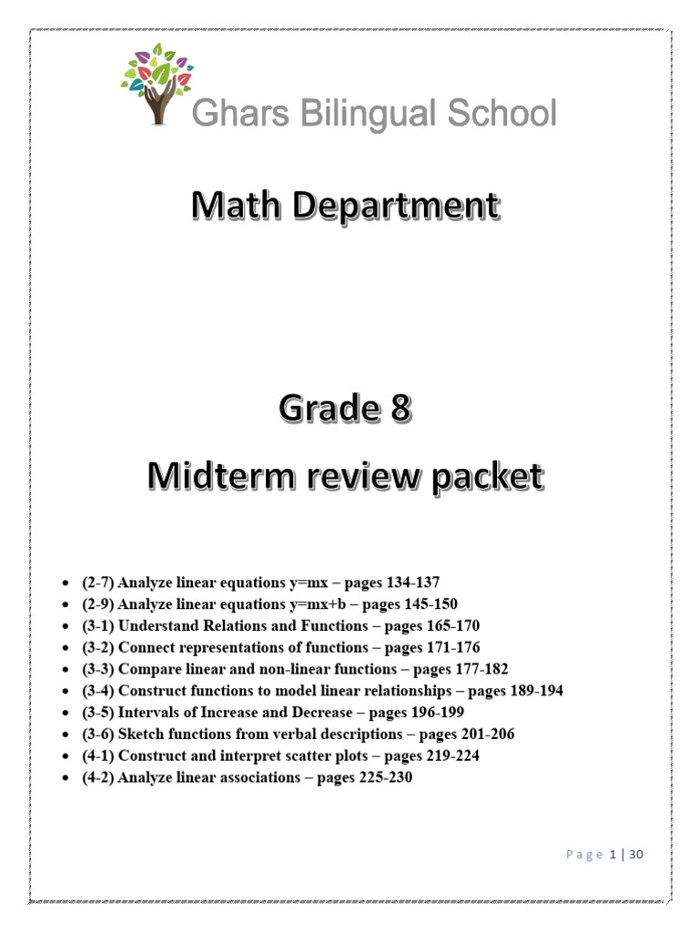 Grade 8 Math Midterm Exam Review Packet | PDF | Mathematics | Mathematical Objects