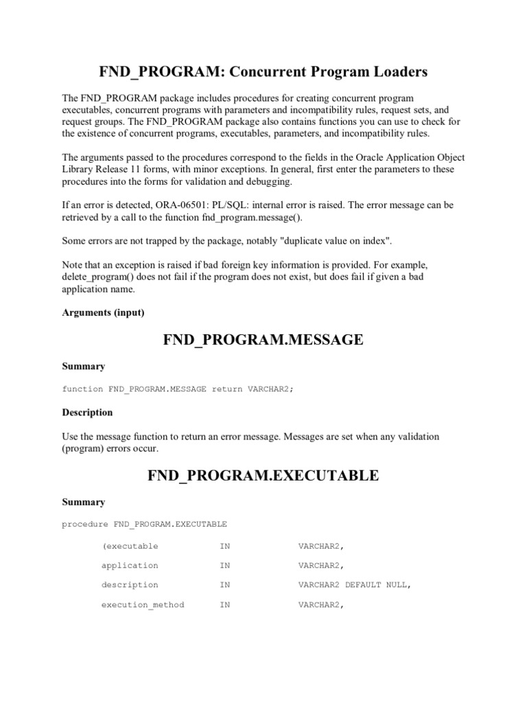 Managing Concurrent Programs and Associated Objects using the FND_PROGRAM Package | PDF ...