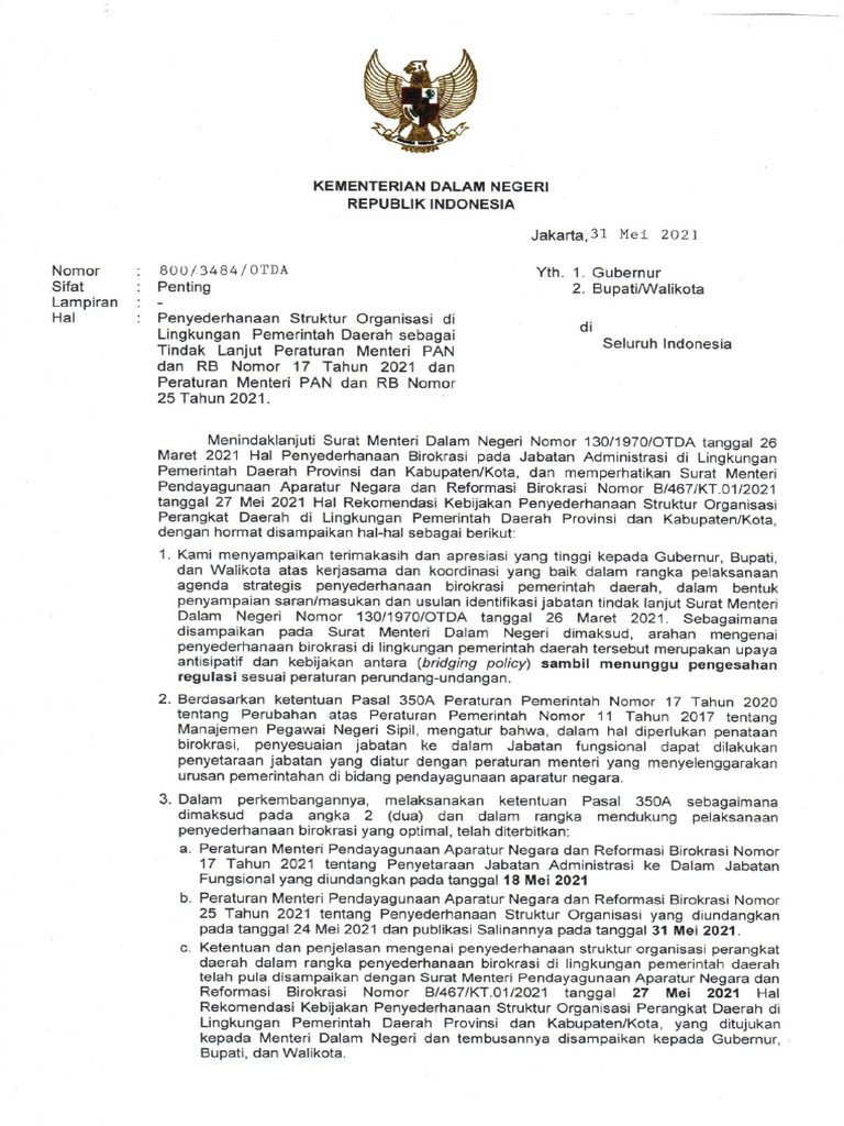 Surat Dirjen Otoda | PDF