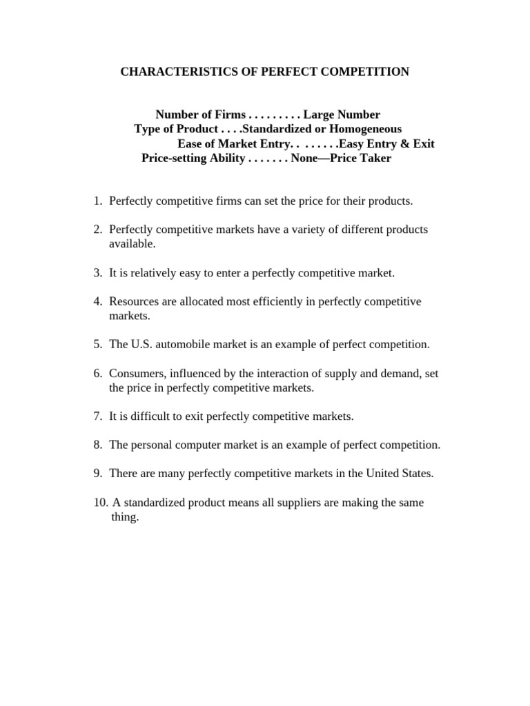 Perfect Competition Characteristics Assignment | PDF