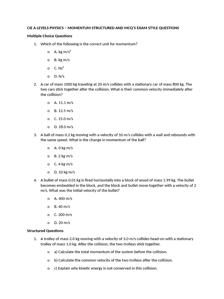 CIE A LEVELS PHYSICS Momentum | PDF