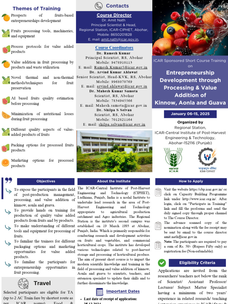 ICAR-CIPHET, RS Short Course Brochure | PDF