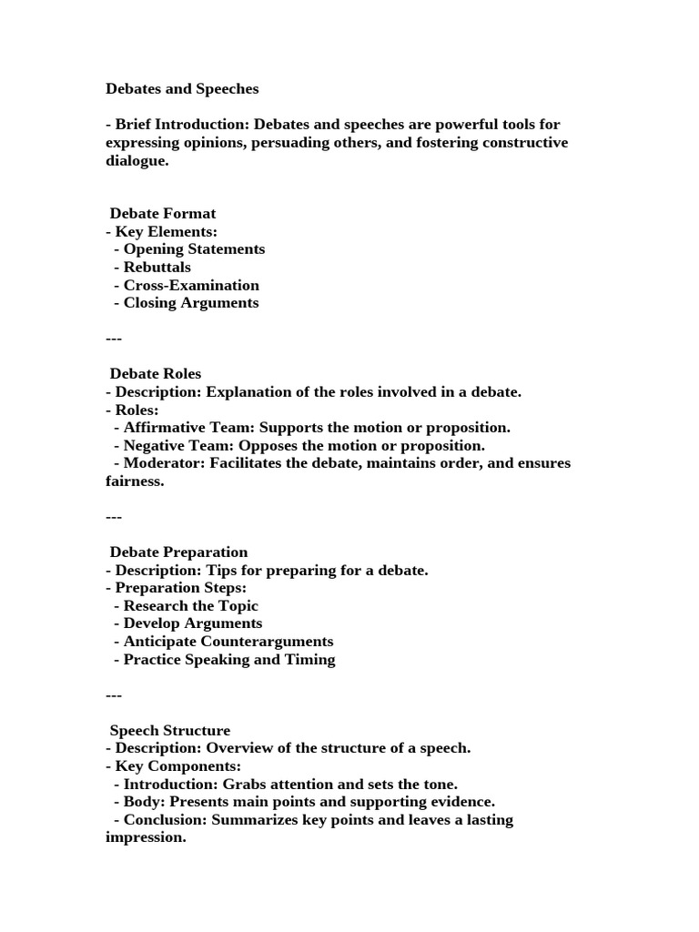 Debates and Speeches | PDF