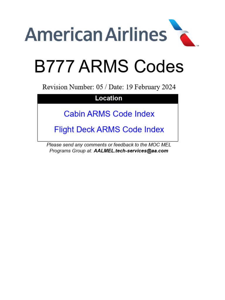 b777 Arms Codes | PDF | Door | Cockpit