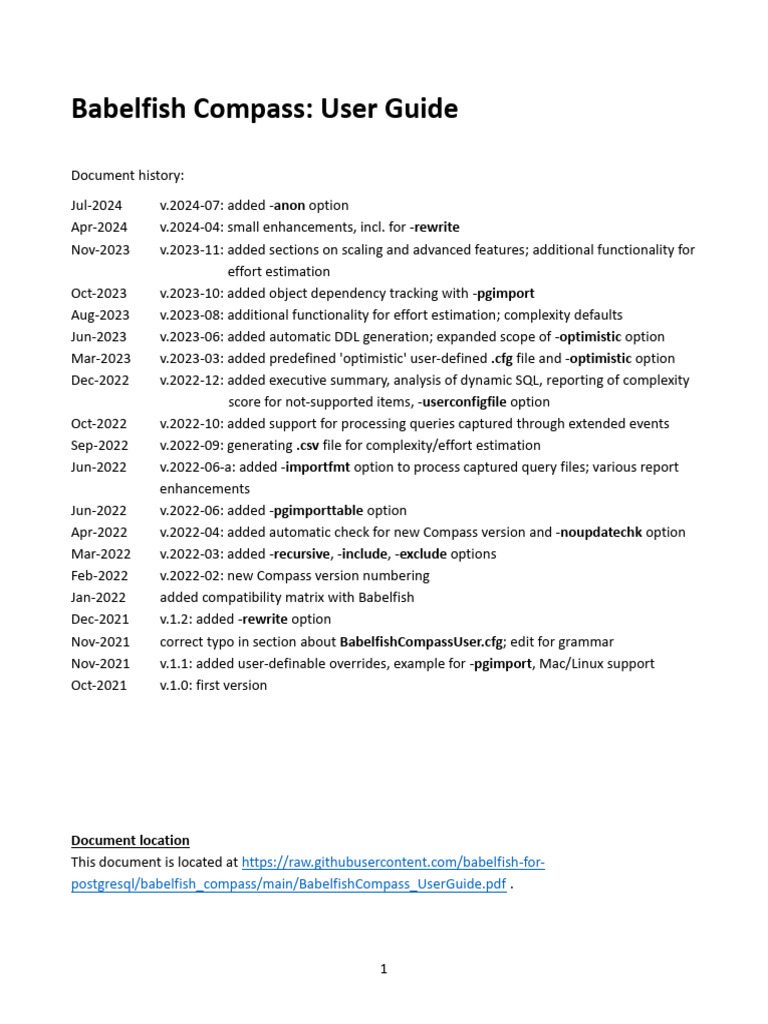 BabelfishCompass_UserGuide | PDF | Command Line Interface | Postgre Sql