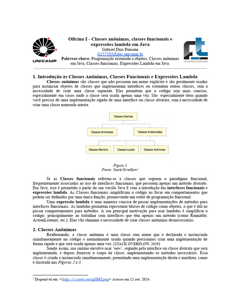 Oficina II - Classes Anônimas, Classes Funcionais e Expressões Lambda em Java | PDF | Classe ...