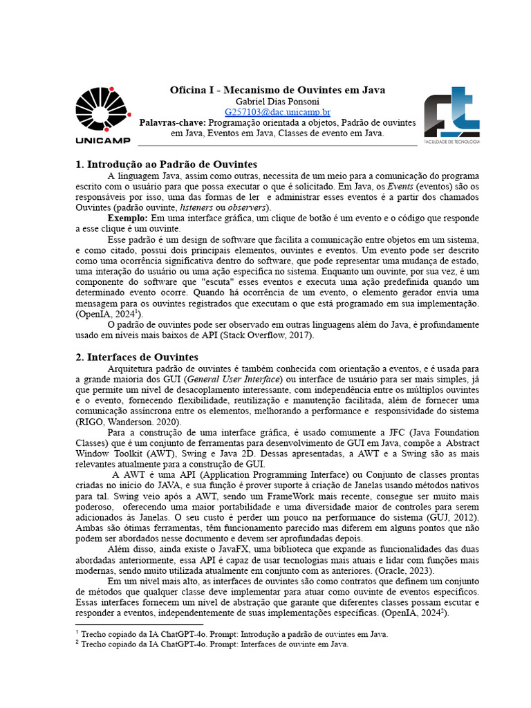 Oficina I - Mecanismo de Ouvintes em Java | PDF | Classe (programação ...