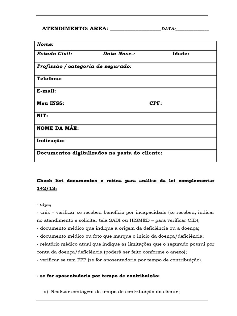 Checklist para Atendimento PCD | PDF | Dor | Corpo humano