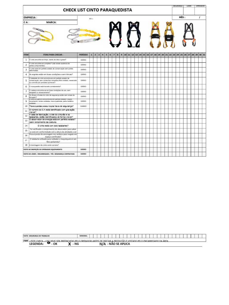Checklist - Padrao - Cinto de Segurança - Industrial | PDF