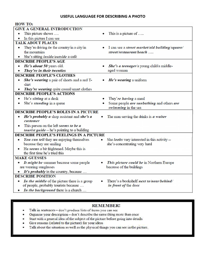 Useful language for describing a photo | PDF