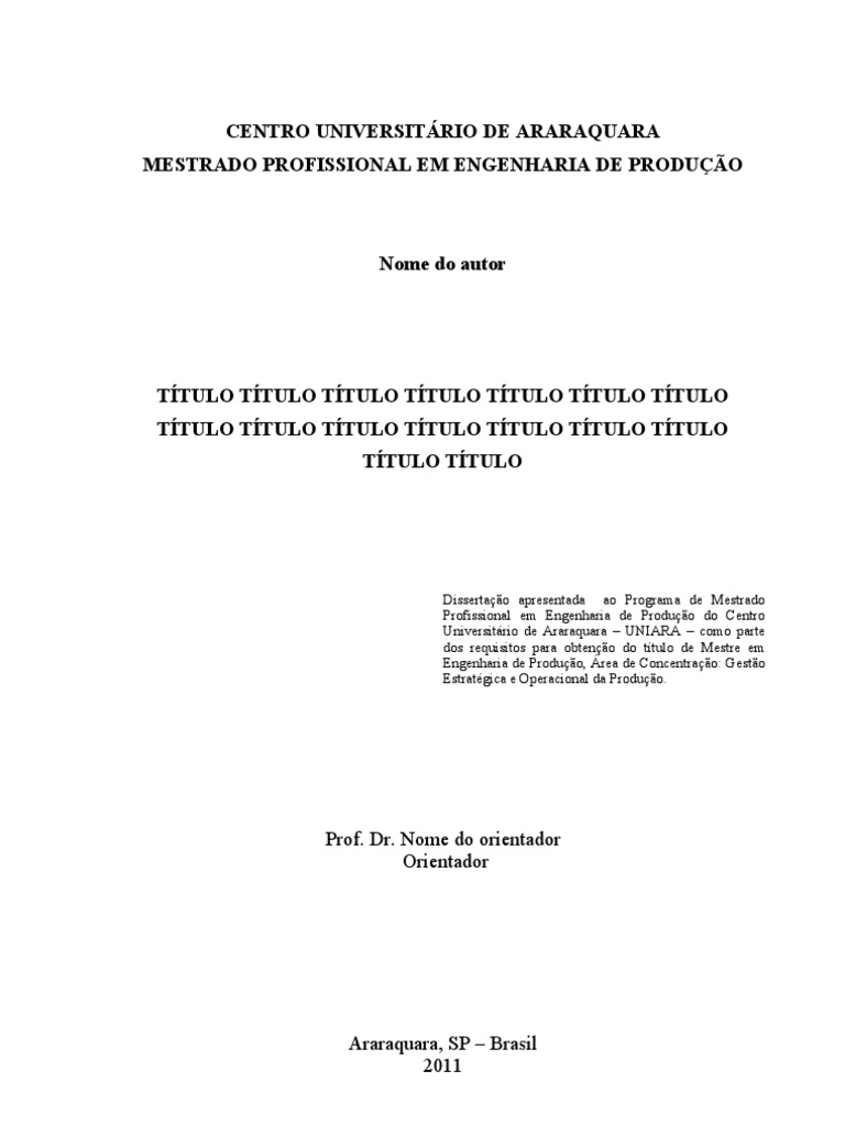 Modelo de Dissertação de Mestrado | Citação | Mestrado