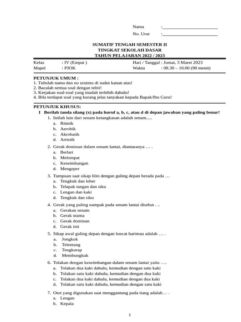 STS 2 Pjok Kelas Iv 2022-2023 | PDF