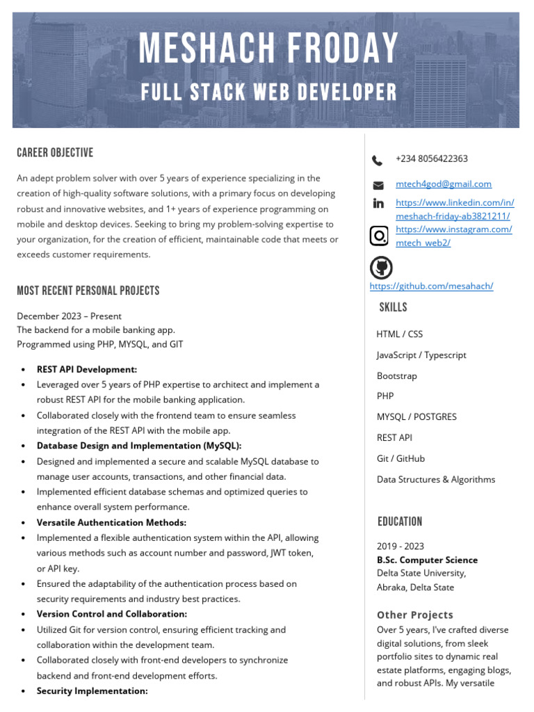 Meshach Friday New PHP CV | PDF | Databases | Application Software