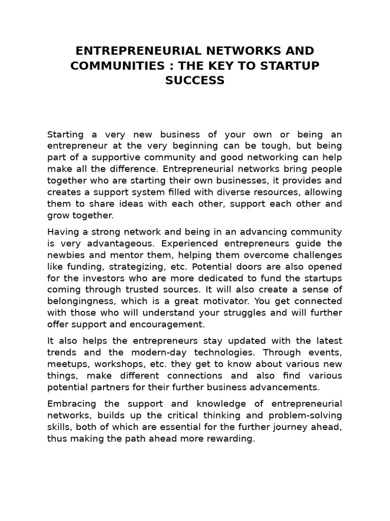 Entrepreneurial Networks and Communities | PDF