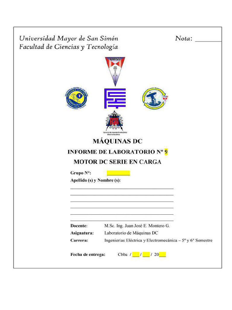 B9 - Lab 9 Informe Maquinas DC - Motor DC Serie en Carga | PDF