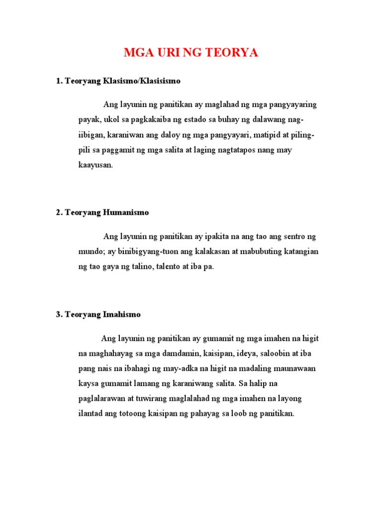 Mga Uri NG Teorya | PDF