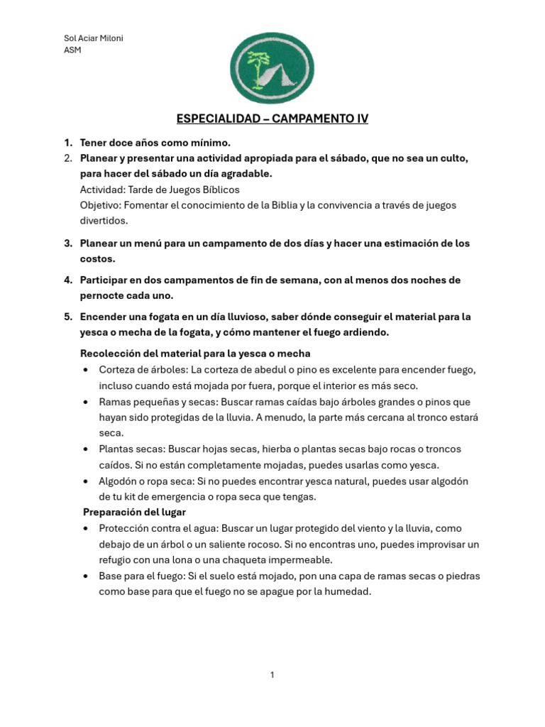 Especialidad - Campamento IV | PDF | Alimentos | Agua