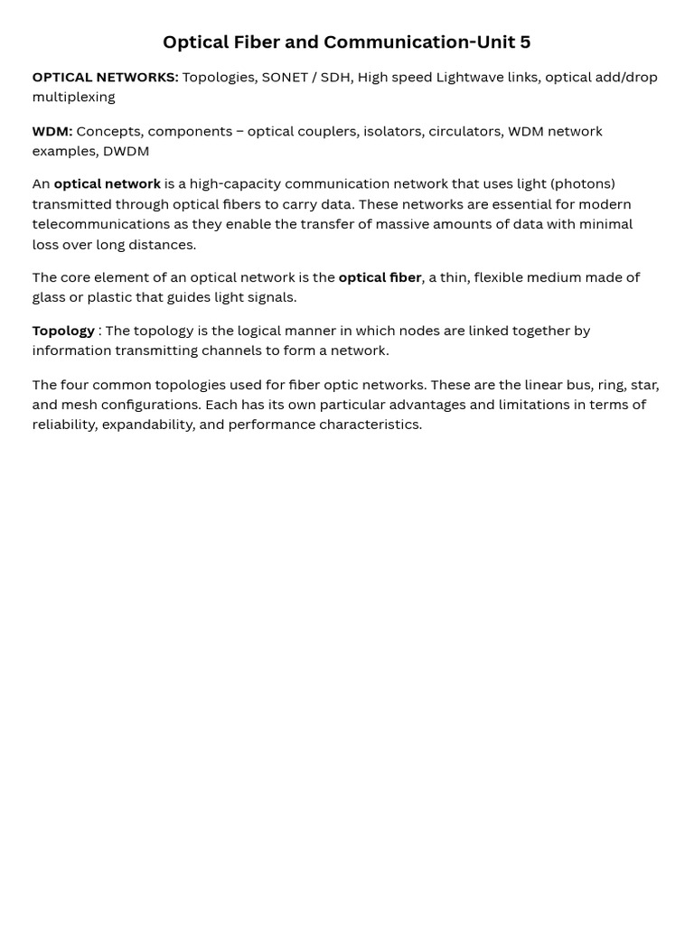 unit5_ofc | PDF | Wavelength Division Multiplexing | Fiber Optic Communication