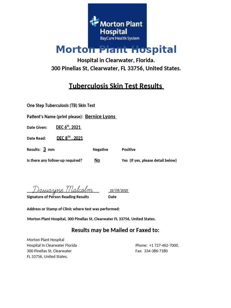Bernice Lyons PPD Test Result | PDF