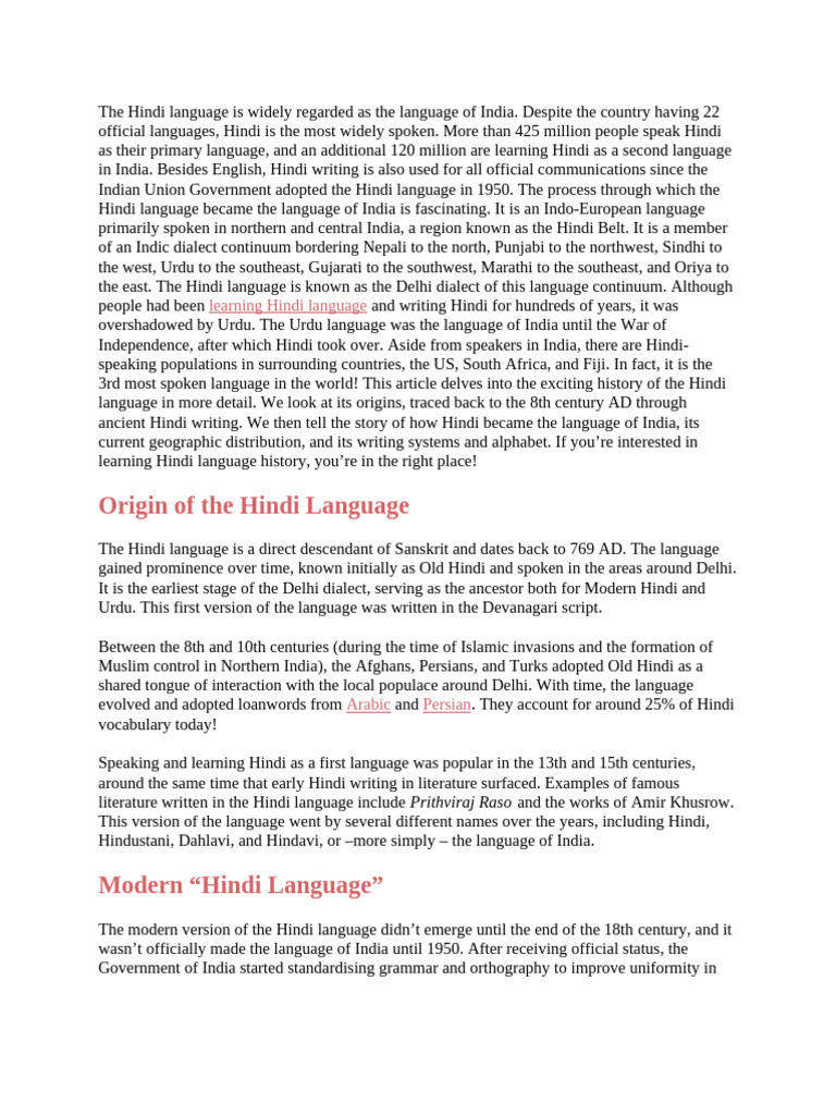 The Hindi Language Is Widely Regarded As The Language of India | PDF ...