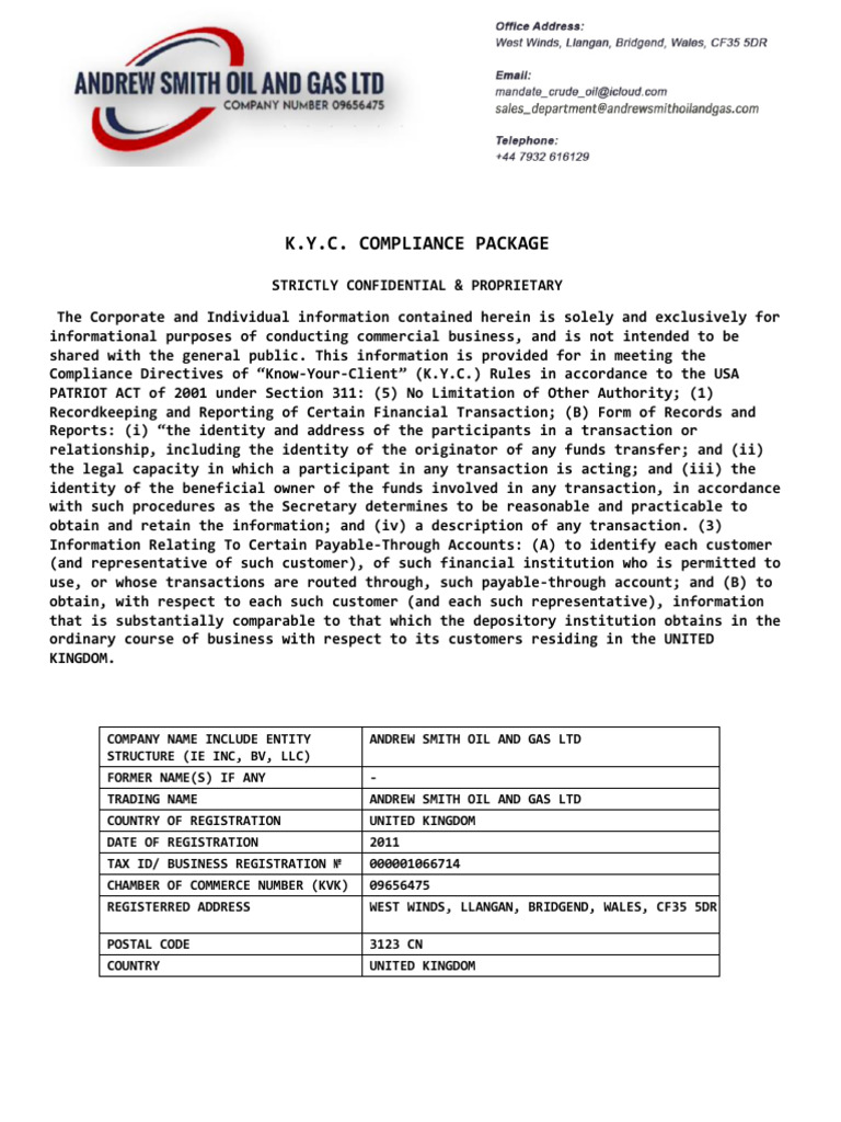 KYC Compliance for Andrew Smith Oil | PDF | Business