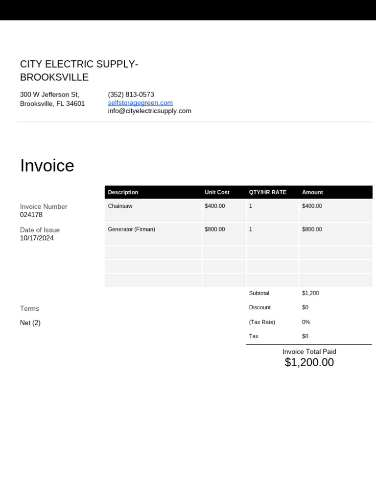 Stanley Storage Receipt | PDF
