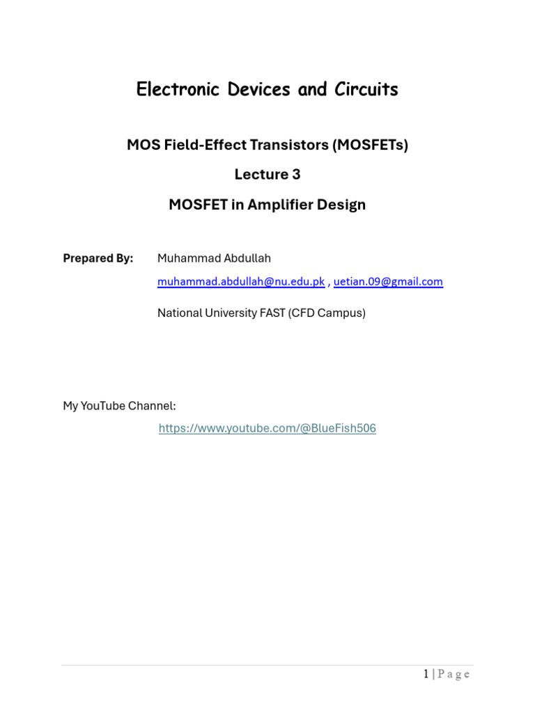 MOSFET Lectures | PDF | Amplifier | Mosfet