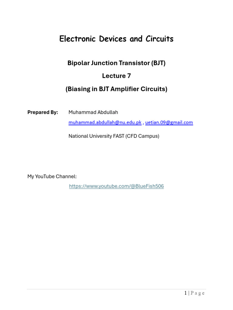 BJT Lecture 7 | PDF | Bipolar Junction Transistor | Amplifier