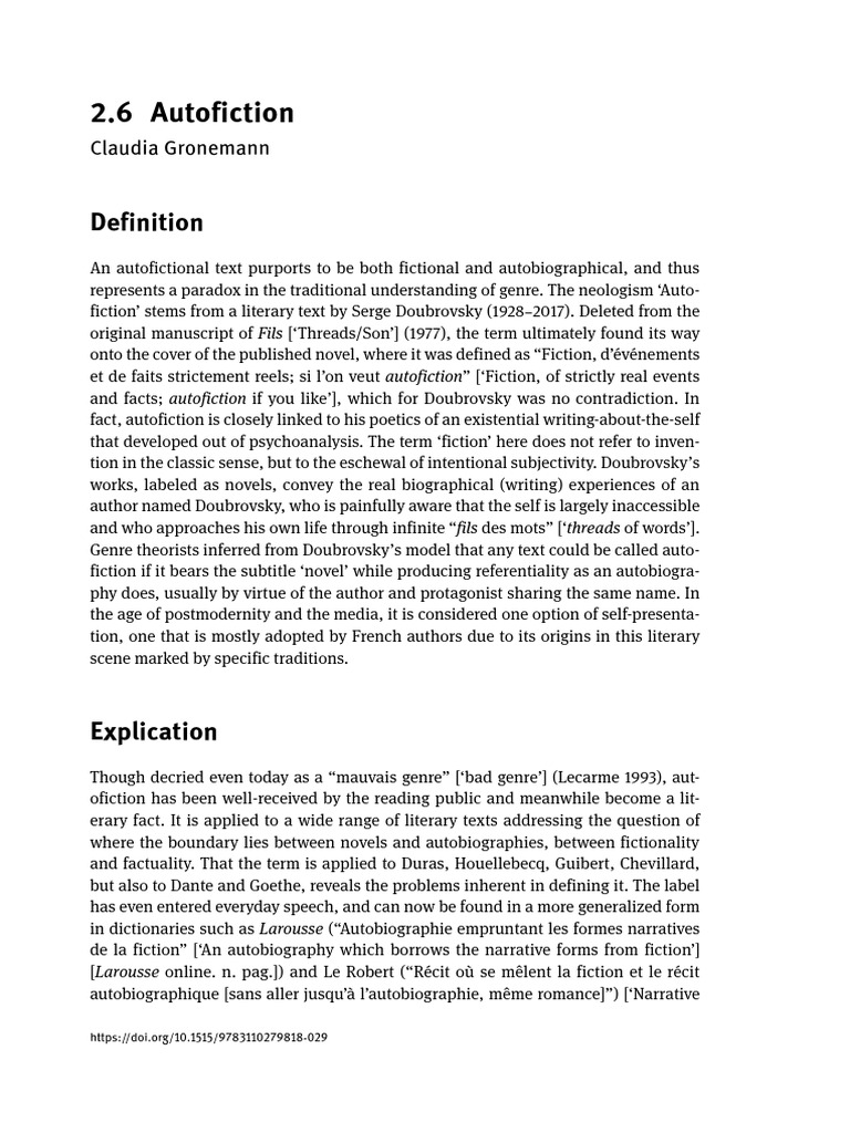 Exploring Autofiction: A Genre Paradox | PDF | Psychoanalysis