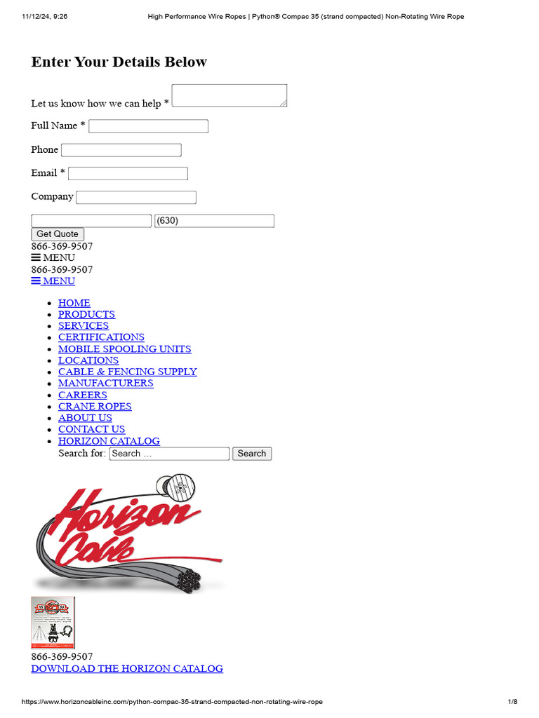 High Performance Wire Ropes - Python® Compac 35. 80mm 600t | PDF | Rope | Wire