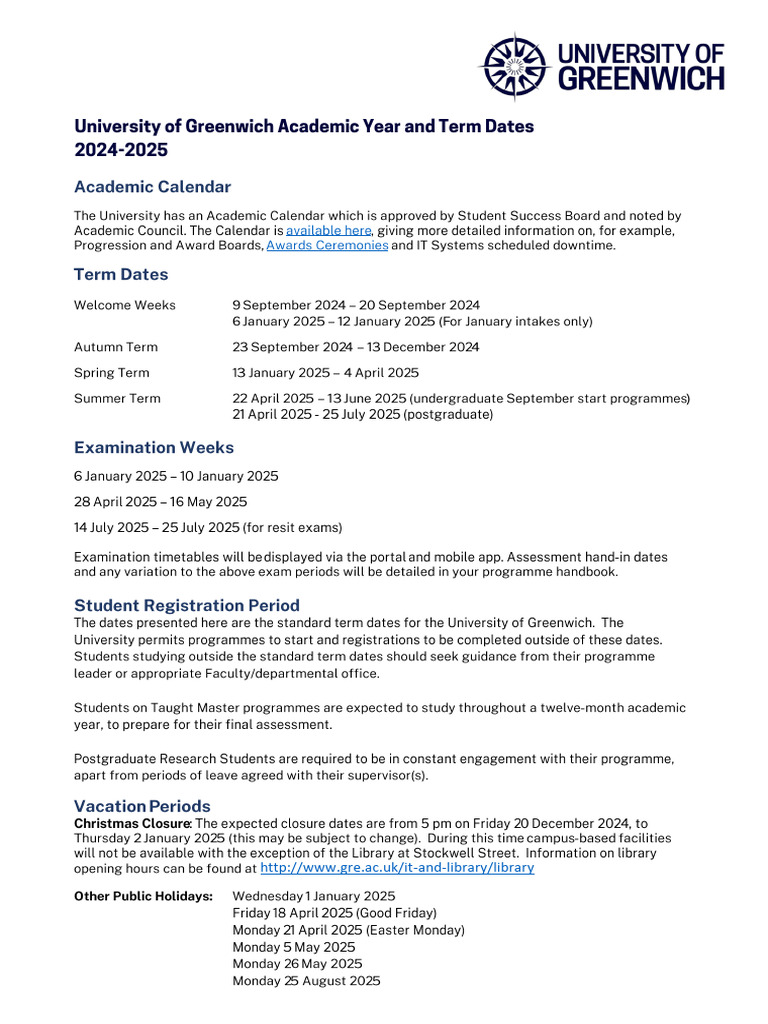 2024 25 Academic Year and Term Dates | PDF