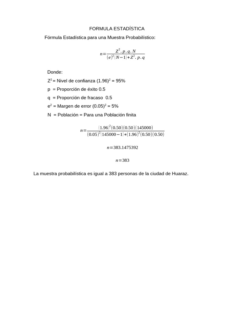 Cálculo de Muestra Probabilística en Huaraz | PDF