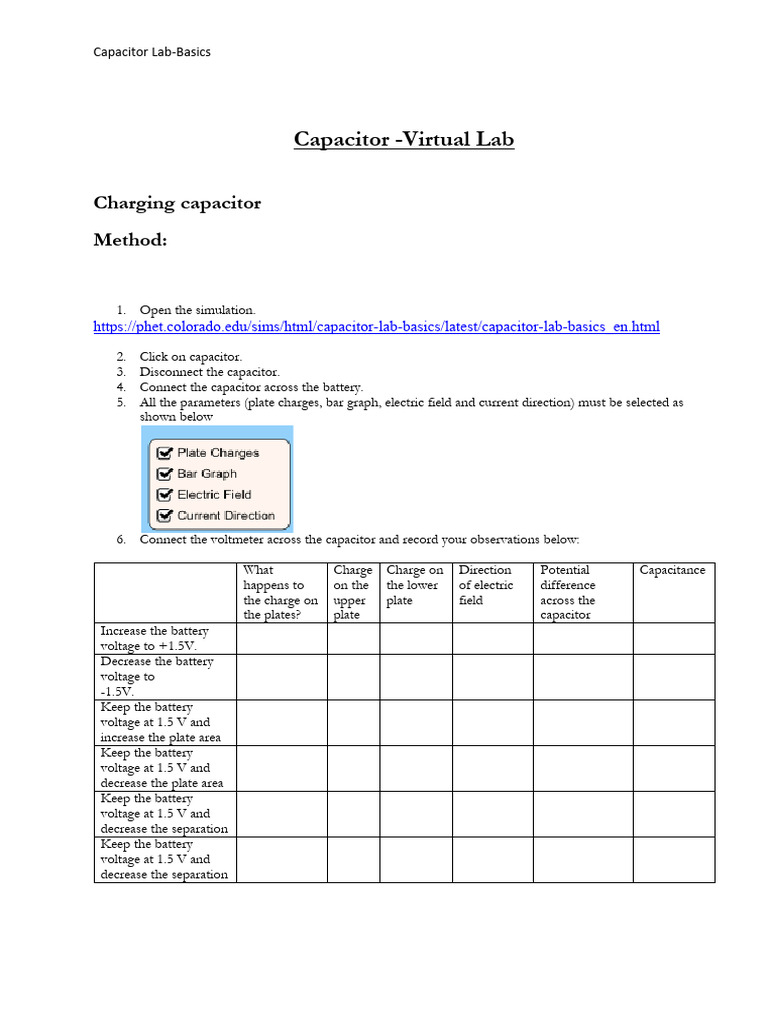 Task Sheet Capacitor - Virtual Lab | PDF