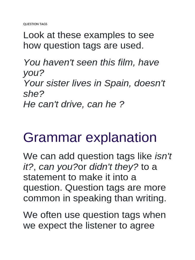 QUESTION TAGS | PDF | Question | Semantic Units