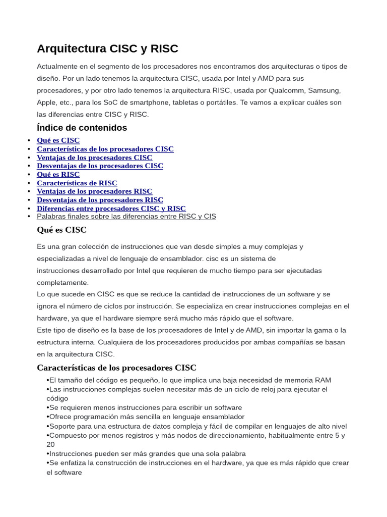 Arquitecturas Risc Cisc | PDF | Unidad Central de procesamiento | Microprocesador