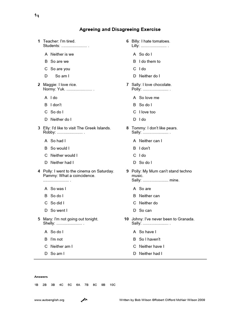 Agreeing and Disagreeing Exercise | PDF